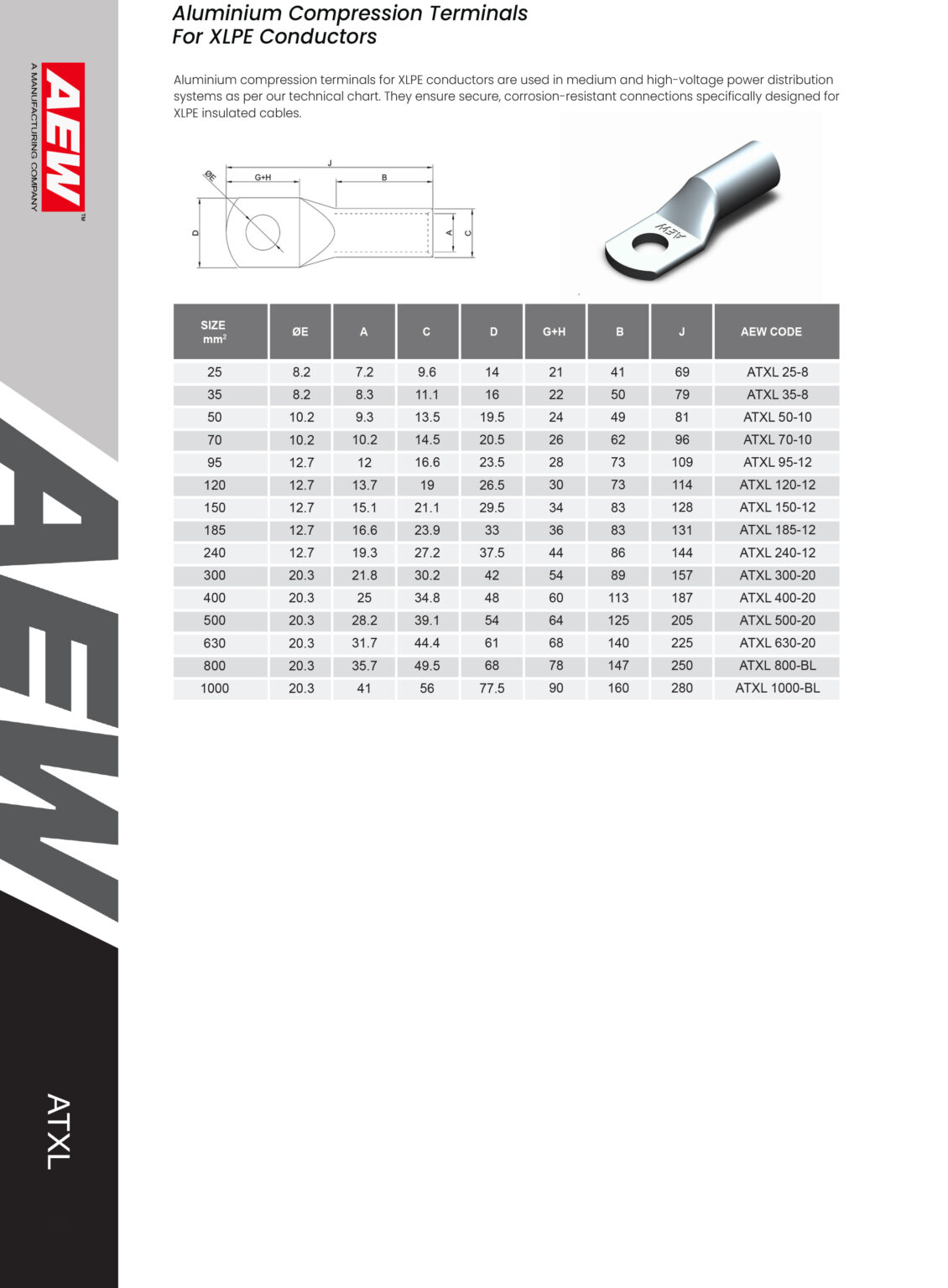 Aluminium compression terminals for XLPE conductors – AEW