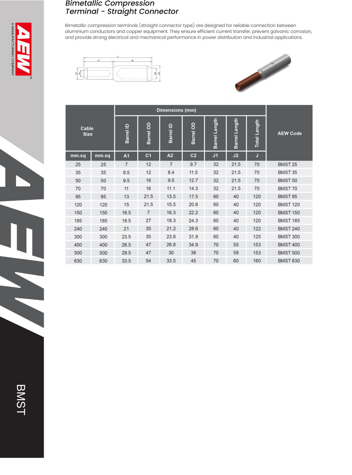 Bimetallic compression connectors – straight type – AEW